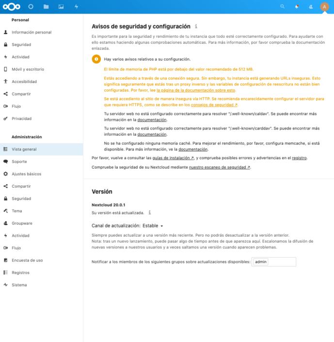 Configuración y seguridad en NextCloud - F O R A T