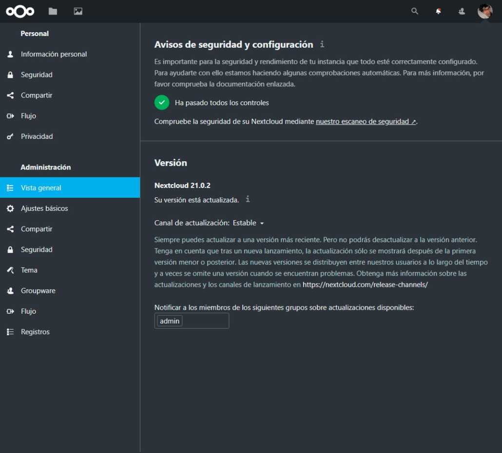 Problemas tras actualiza NEXTCLOUD de la v15 a la v21 - F O R A T